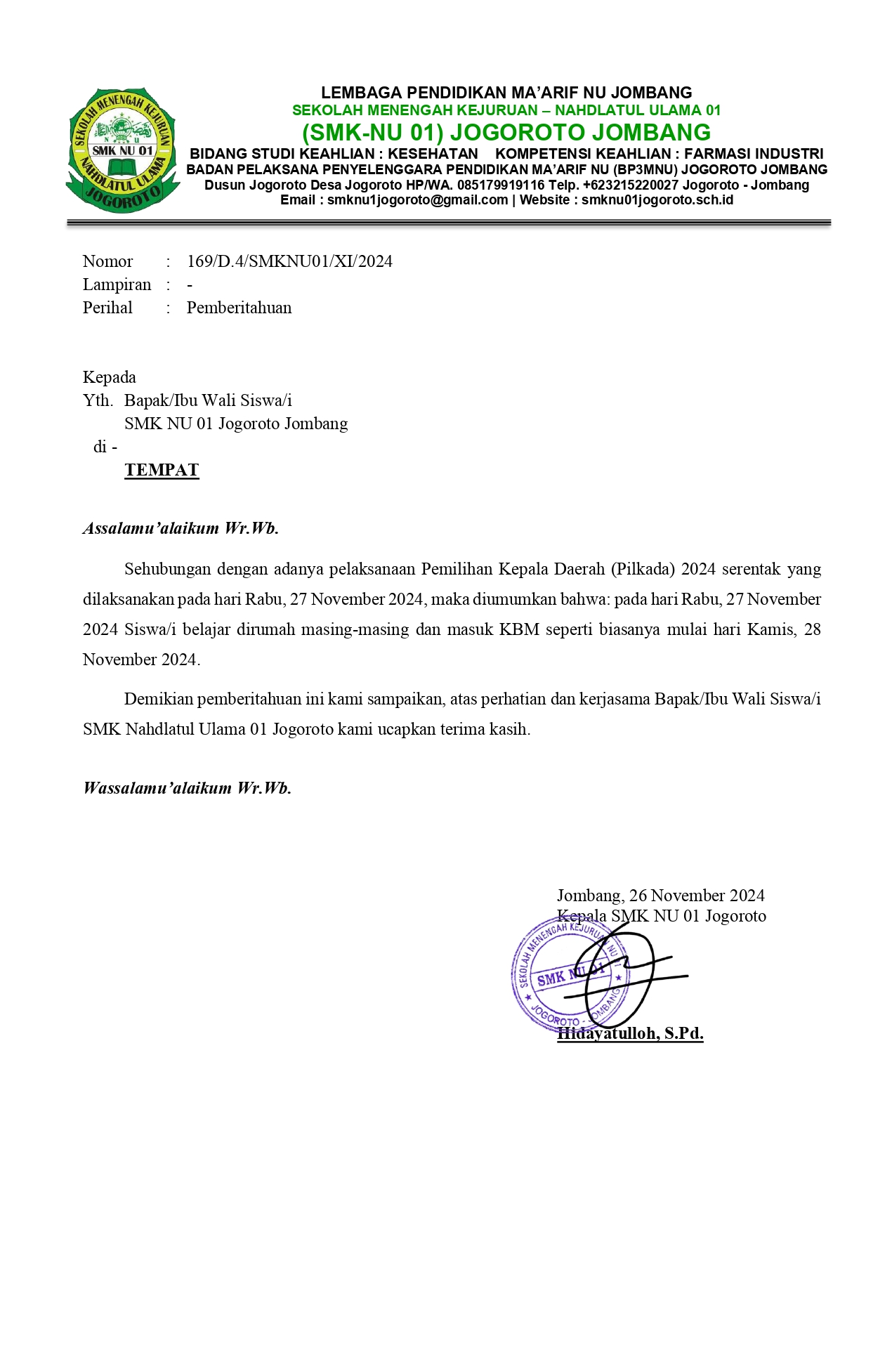 SMK Nahdlatul Ulama 01 Jogoroto — Pengumuman Hari Libur Nasional Dalam ...